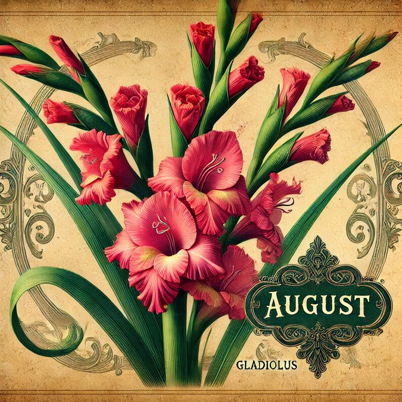 August Birth Flower Gladiolus Print: Vintage Victorian Floral Art ...