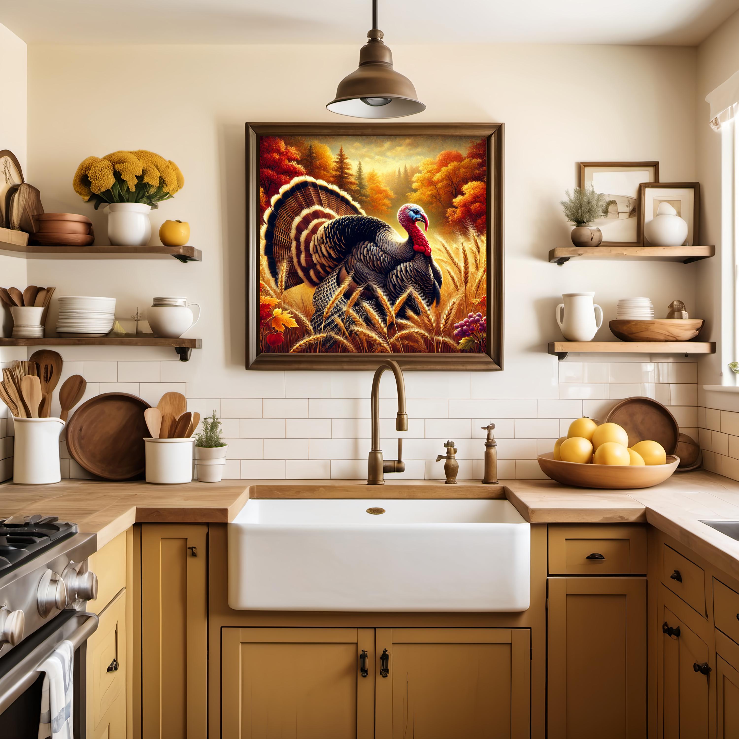 Victorian-style Turkey Wall Art Majestic Wild Turkey in Wheat Field ...