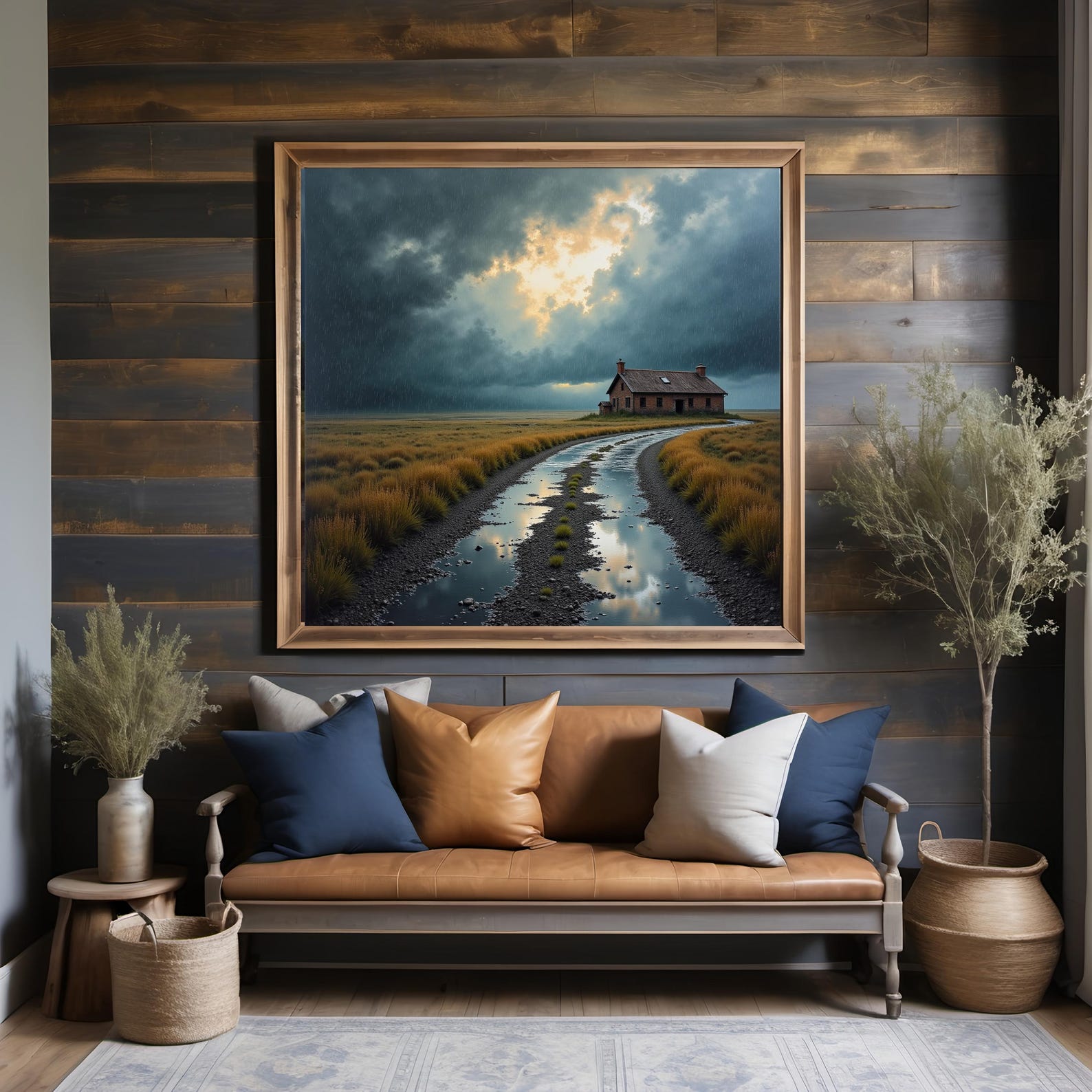 Moody Stormy House Landscape Art Print | Rainy Rural Road Scene ...