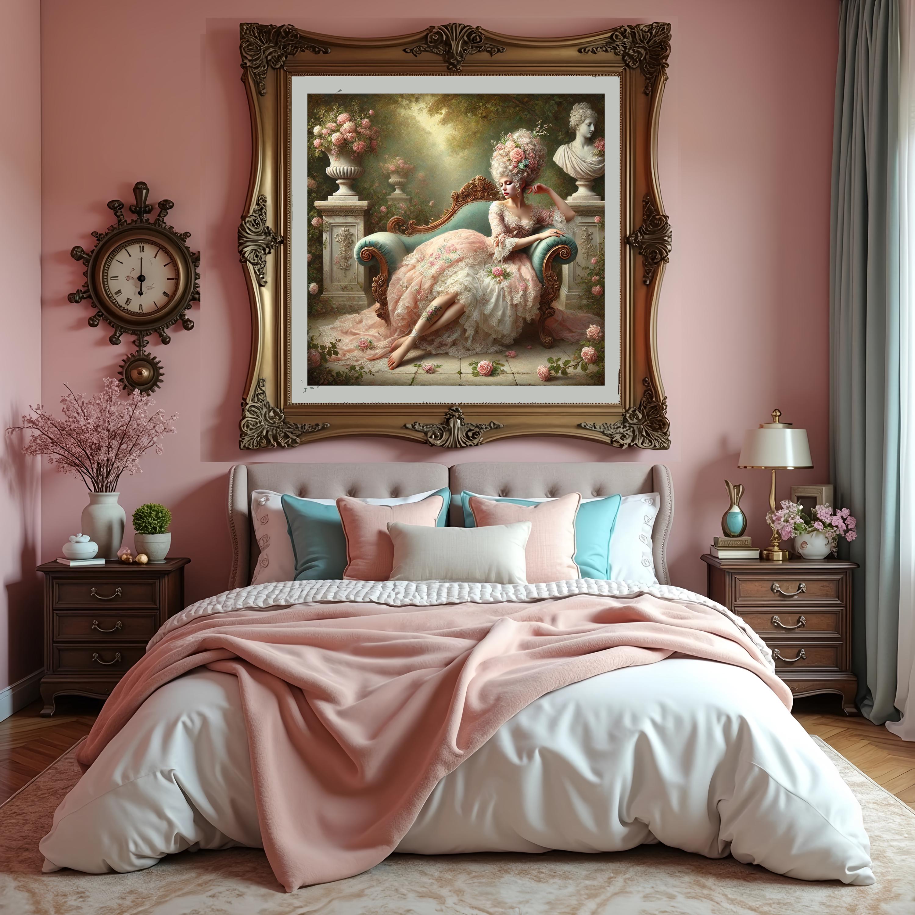 Rococo Garden Lady Art Print: Vintage French Floral Portrait (digital ...
