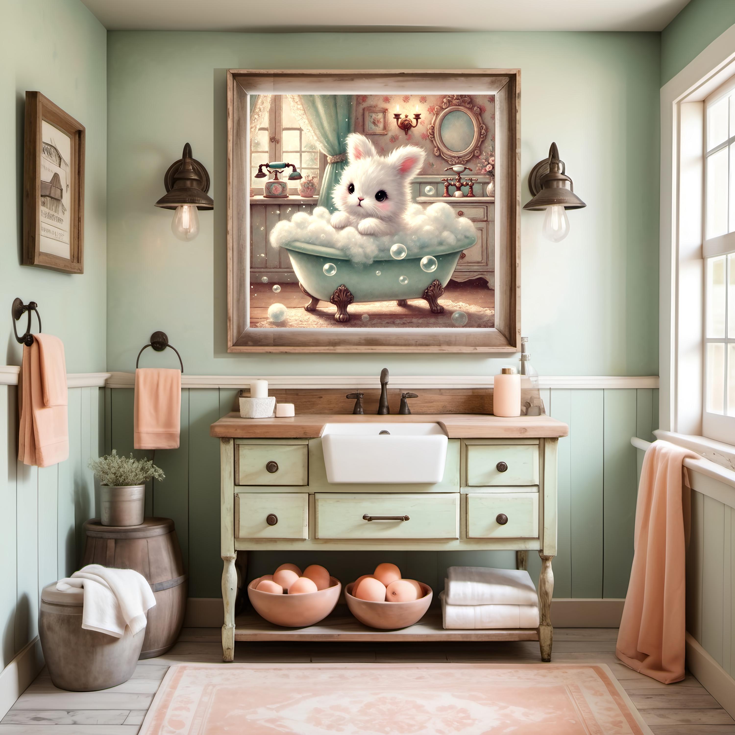Bunny Bubble Bath Print: Whimsical Nursery Art (digital Download) - Etsy
