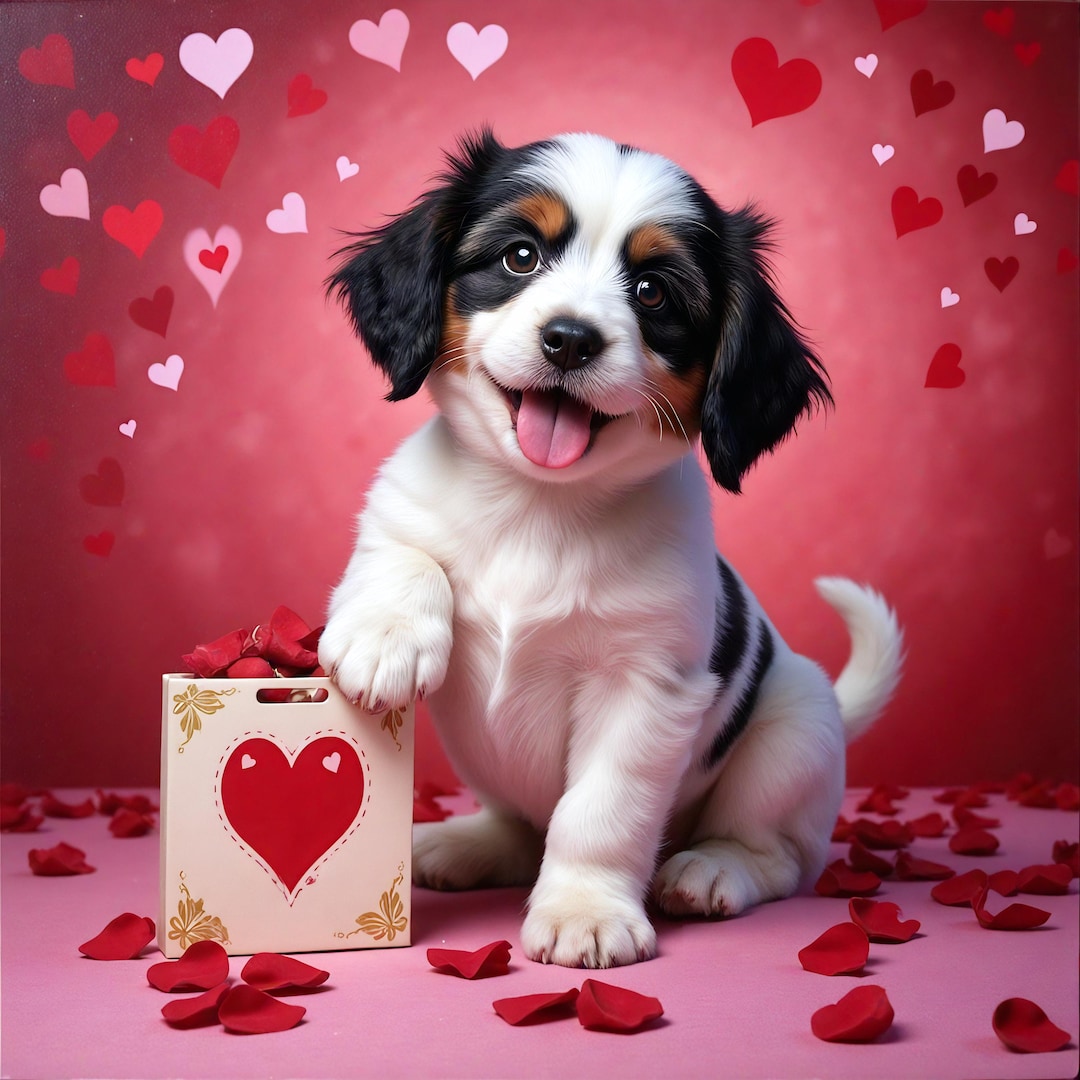 Valentines Puppy Print: Heart-themed Dog Art (digital Download) - Etsy