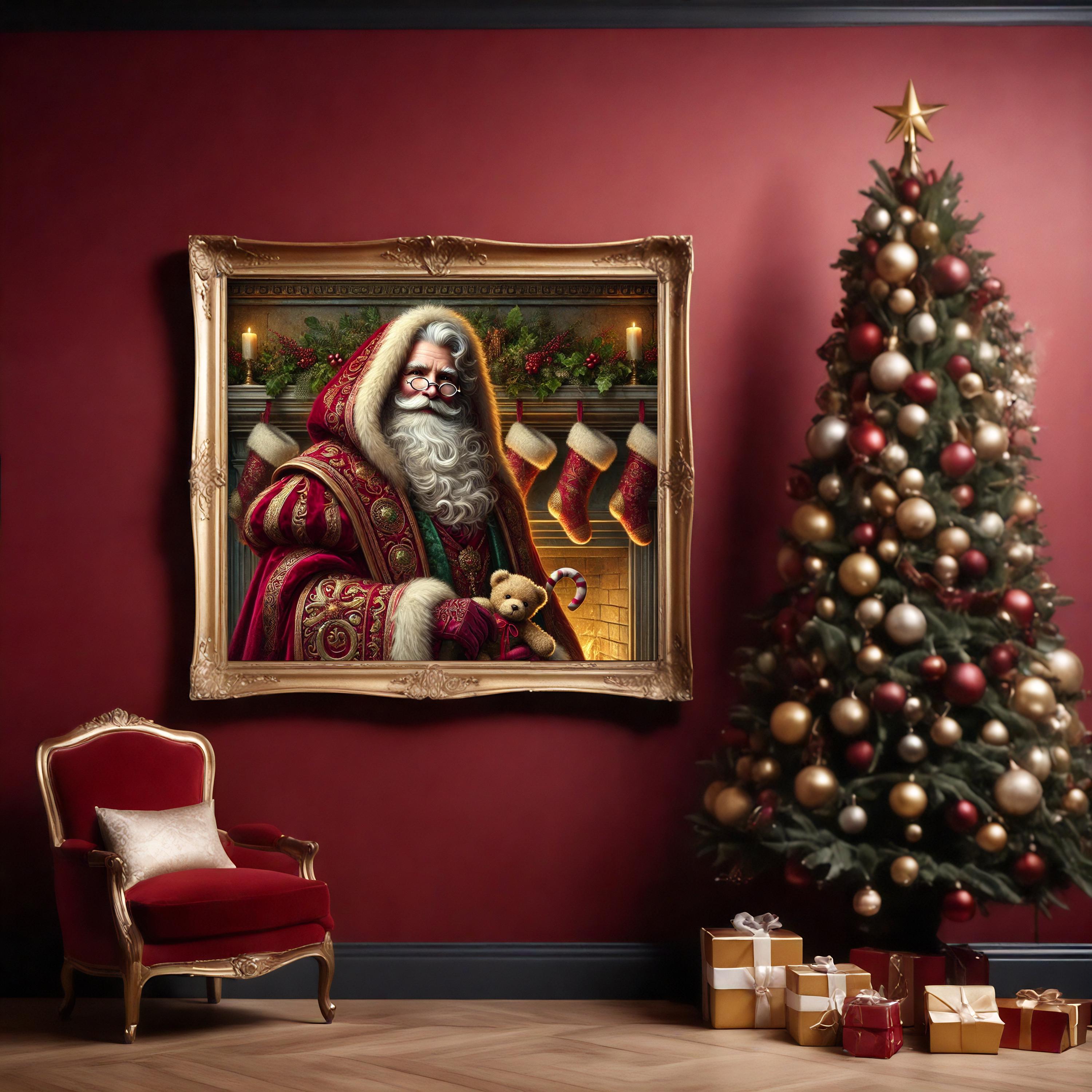 Vintage Santa Claus Christmas Artwork Regal Santa Painting With Teddy ...