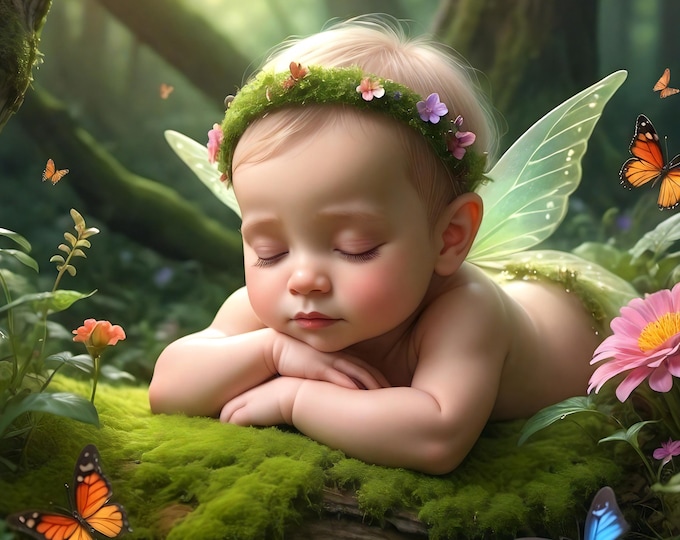 Baby Fairy Print: Mossy Forest Nursery Art (digital Download) - Etsy