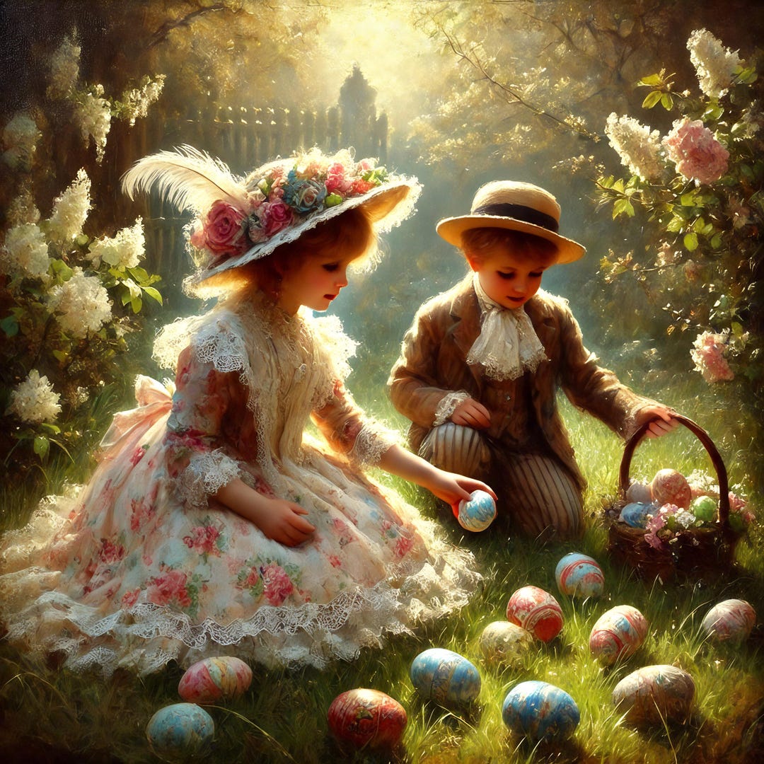 Victorian Easter Egg Gathering Vintage Spring Garden Digital Art ...