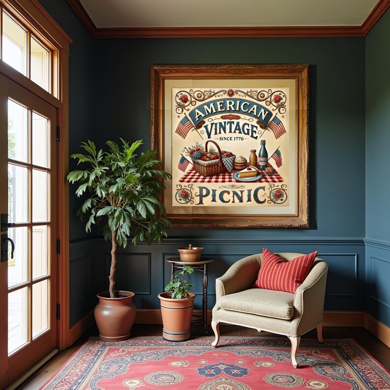 Vintage American Picnic Sign: Patriotic Fourth of July Wall Art ...