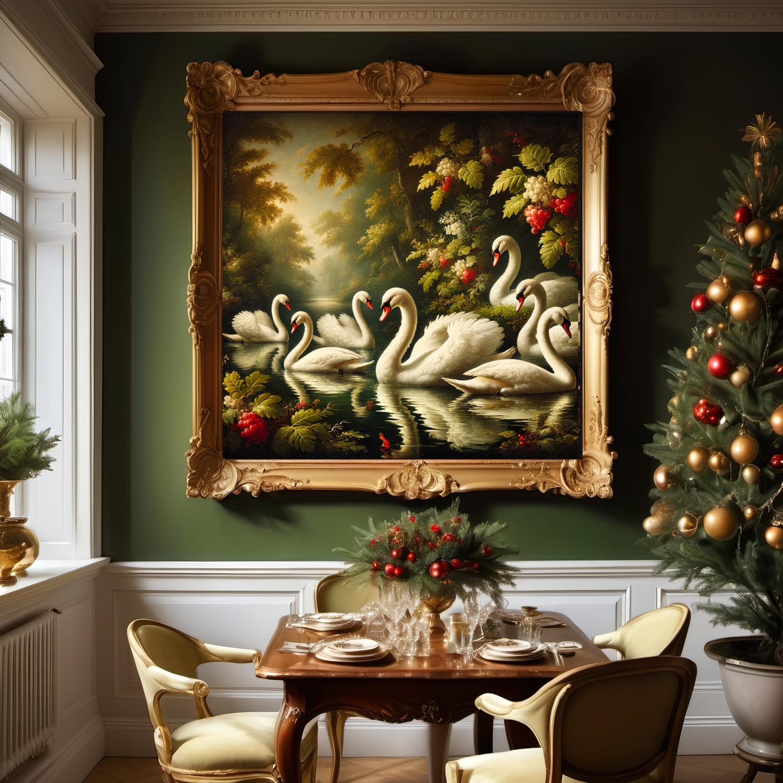 Seven Swans A-swimming Print: Vintage Christmas Wall Art (digital ...