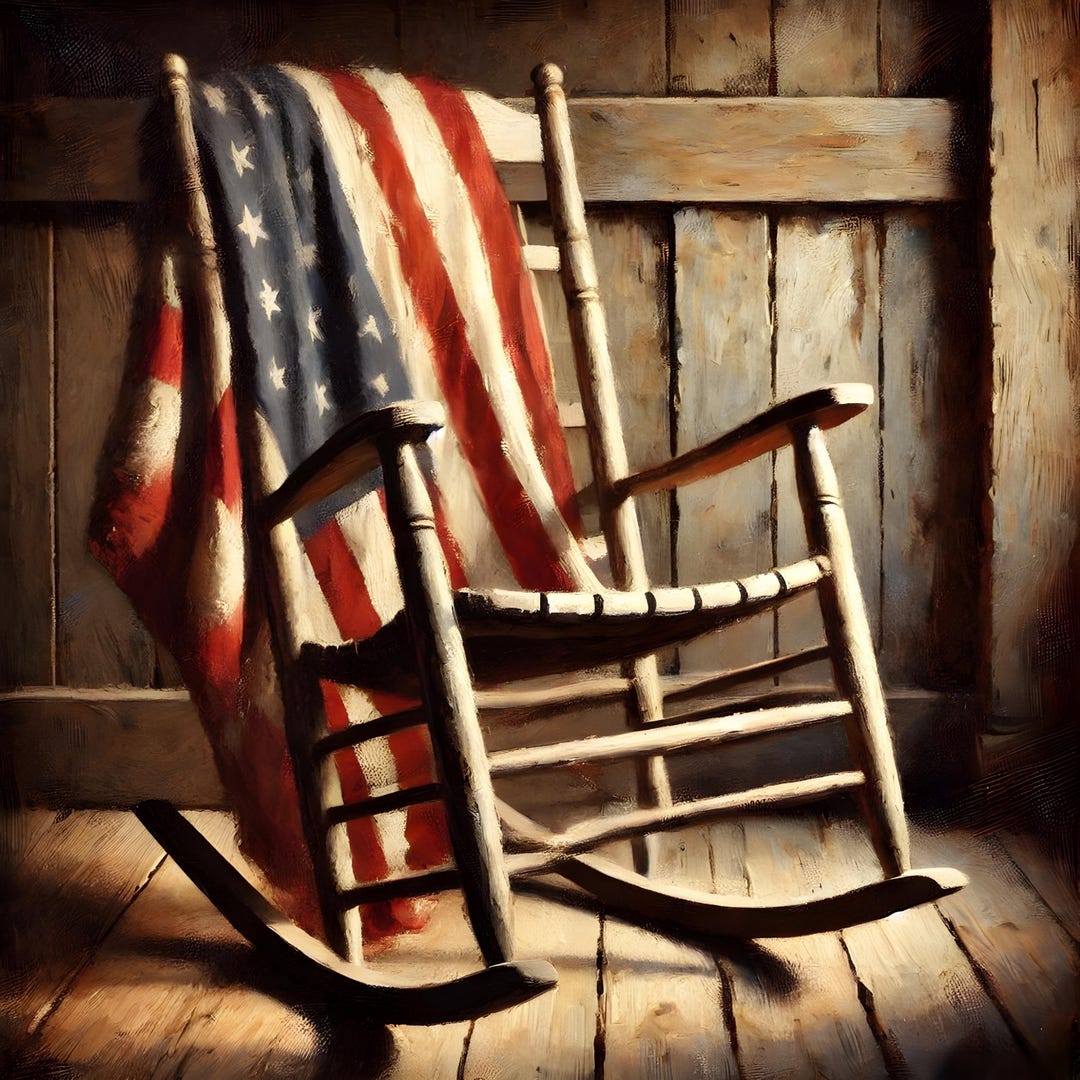 American Flag Rocking Chair Print: Rustic Americana Wall Art (digital ...