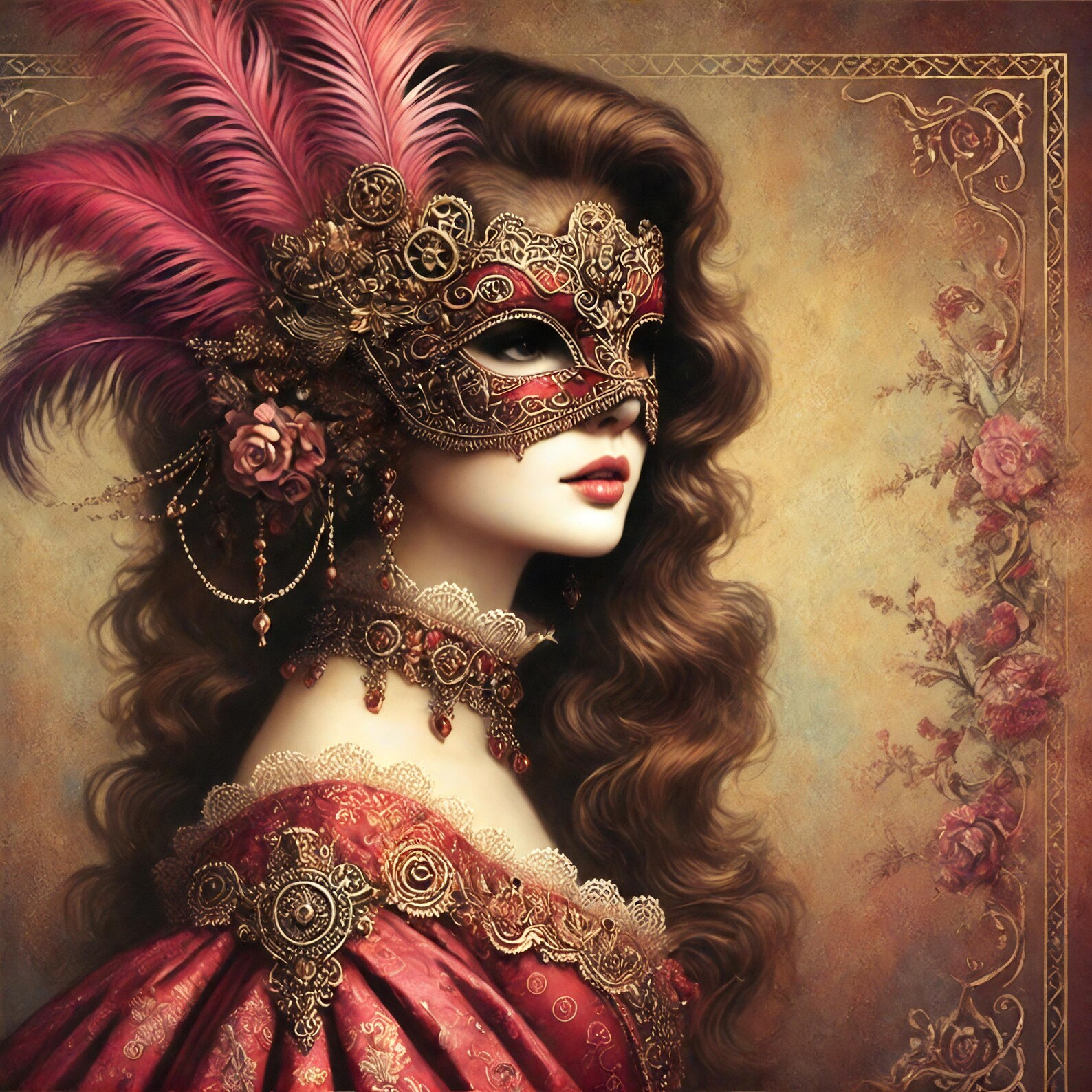 Vintage Masquerade Mask Art: Romantic Victorian Steampunk Print ...