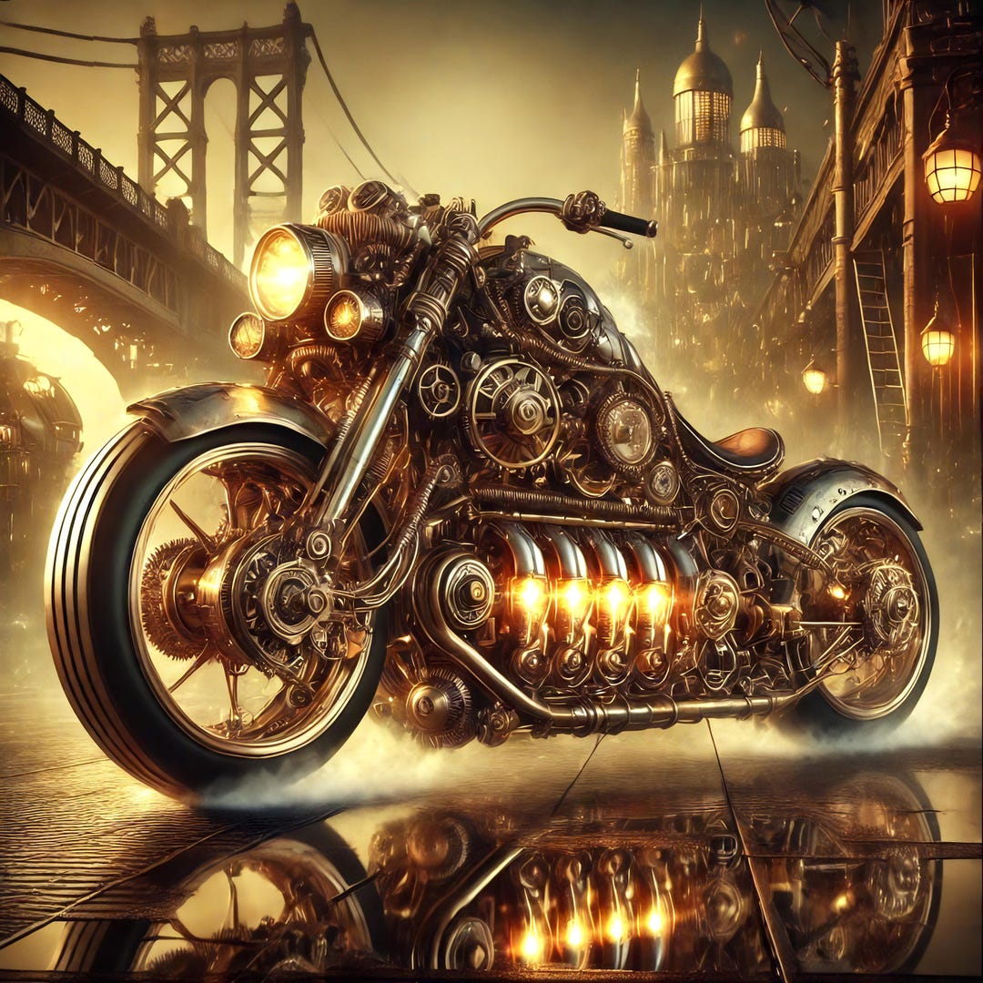 Steampunk Motorcycle Art Print: Vintage Cyberpunk Bike (digital ...