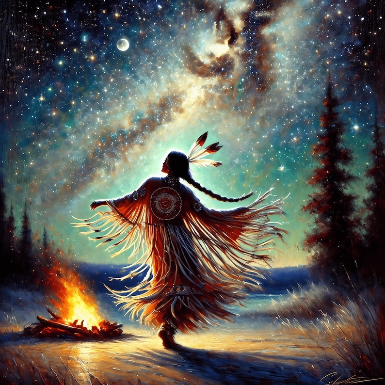 Native American Moonlight Dance Art Print: Tribal Campfire (digital ...