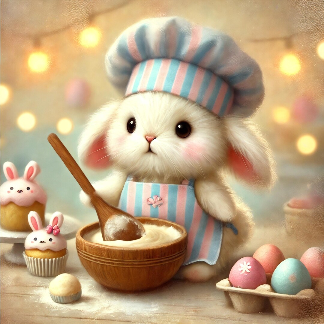 Bunny Baker Digital Art Print Easter Kitchen Decor Nursery Wall Art ...