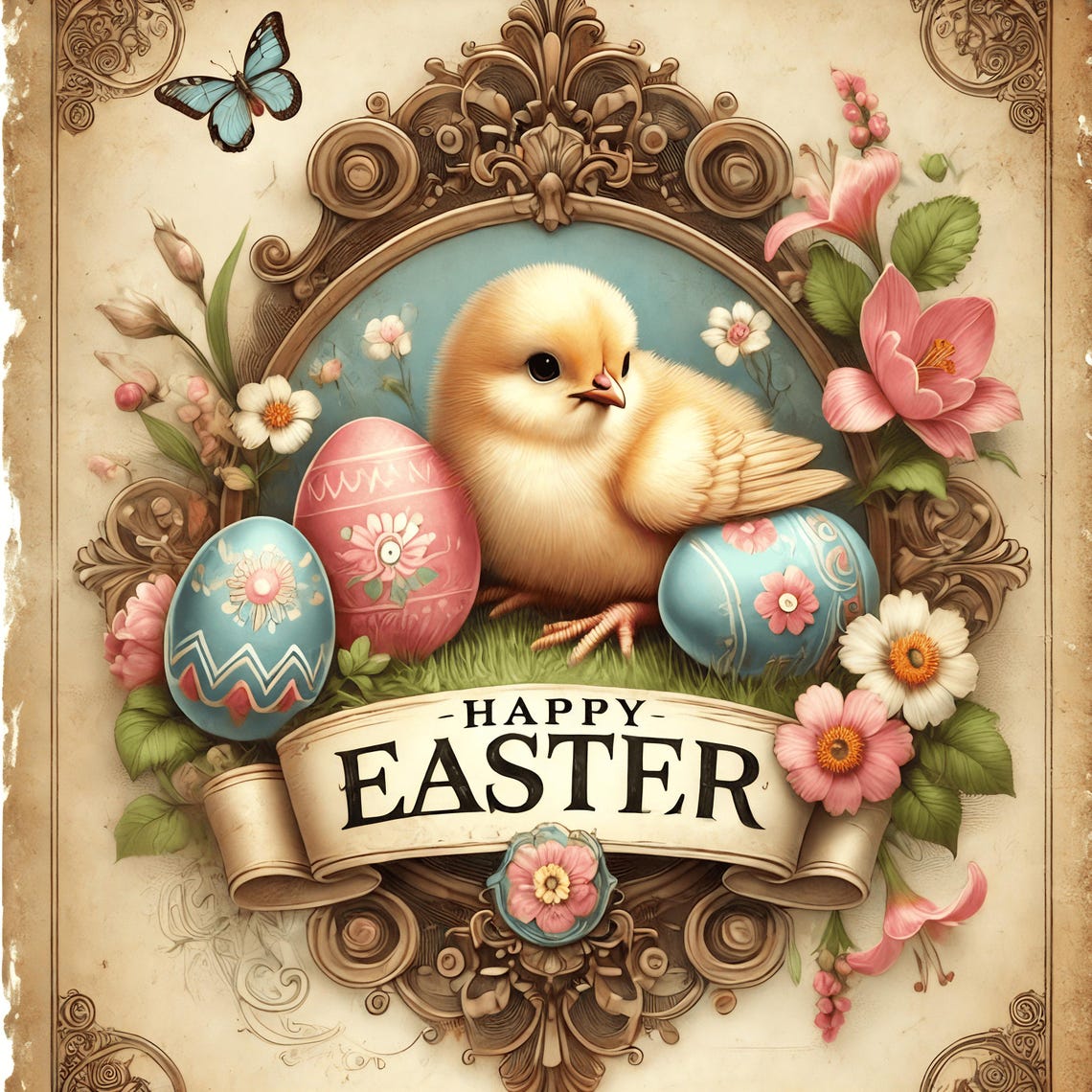 Vintage Easter Chick Sign: Victorian Spring Wall Art (digital Print) - Etsy