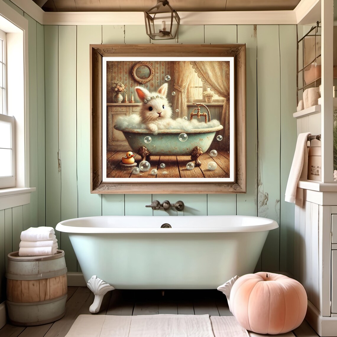 Vintage Bunny Bubble Bath Print: Whimsical Cottagecore Bathroom Decor ...