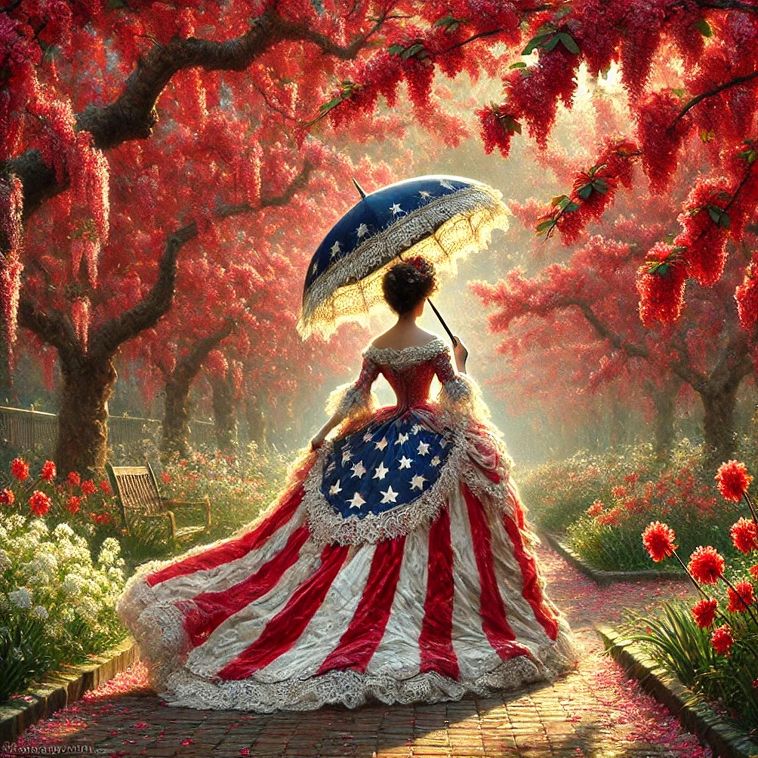 Victorian Lady American Flag Dress Print: 4th of July Garden Art ...