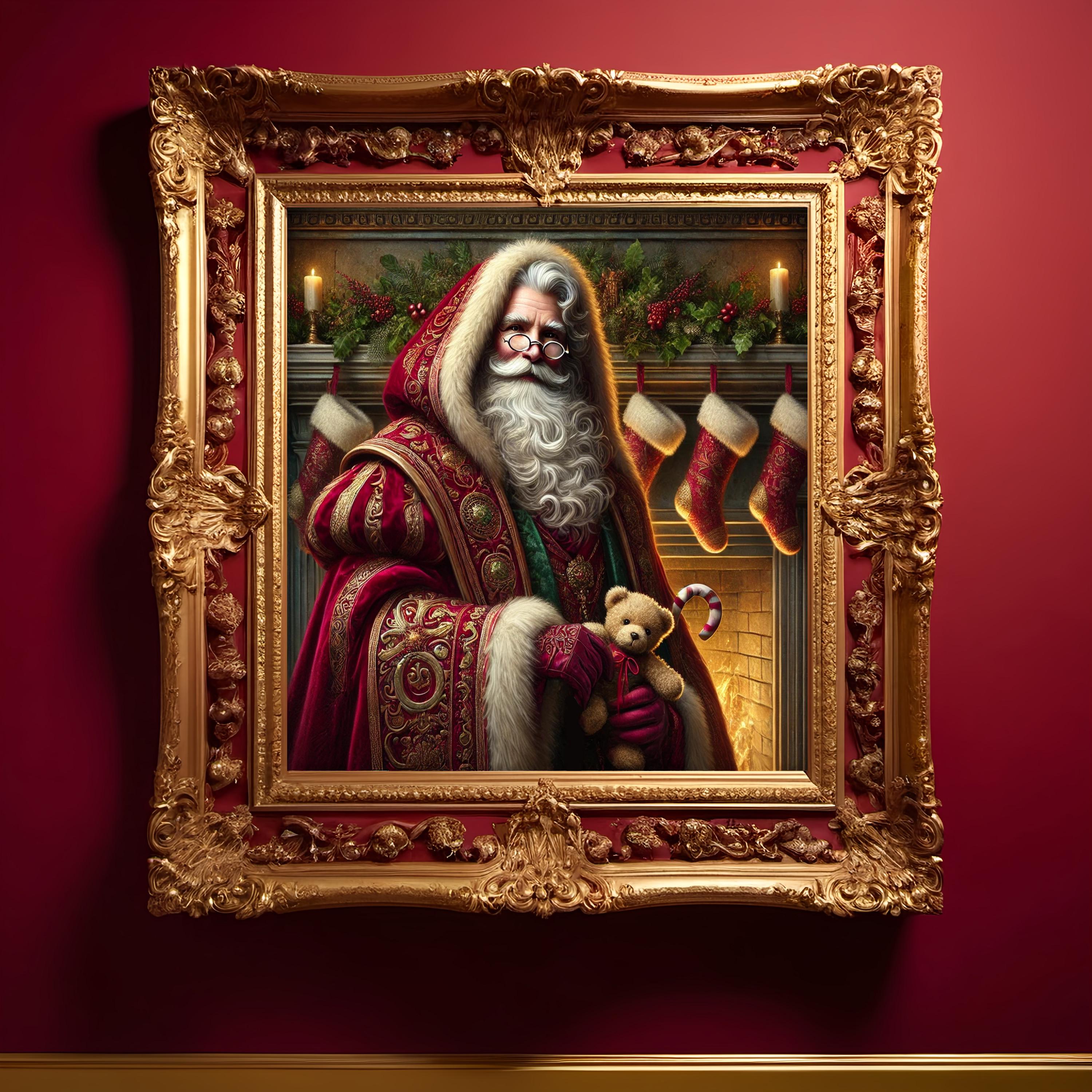 Vintage Santa Claus Christmas Artwork Regal Santa Painting With Teddy ...