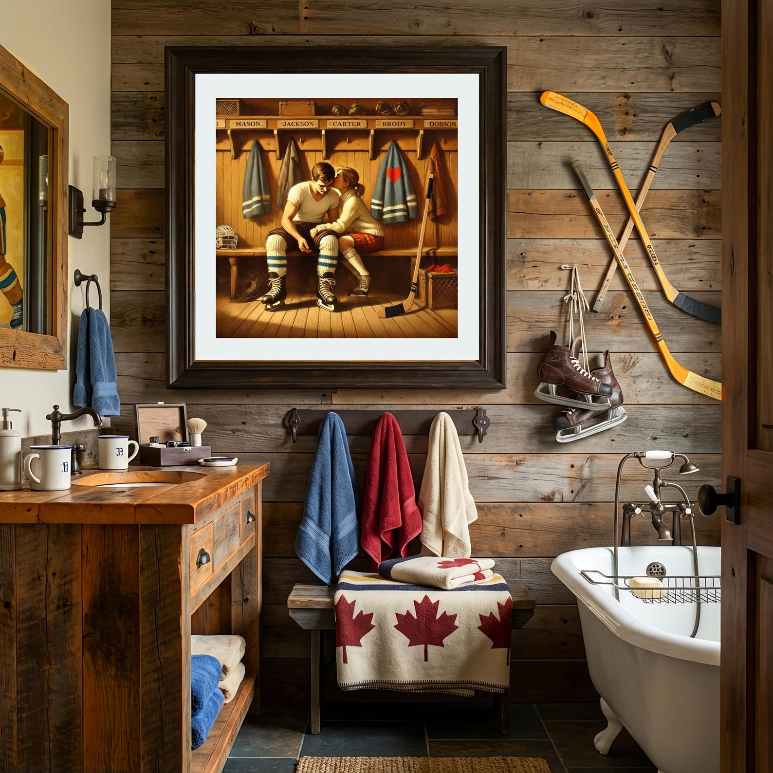 Hockey Romance Art Print: Locker Room Kiss, Vintage Love Scene (digital ...