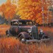 Vintage Car Autumn Art Print: Rustic Americana Garage Decor (digital ...