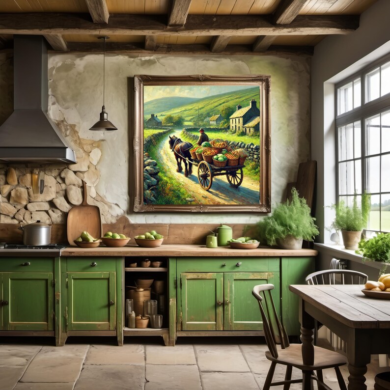 Vintage Irish Countryside Digital Print Horse and Cart Artwork, Rustic ...