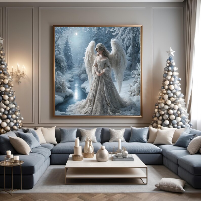 Victorian Winter Angel Art Print: Celestial Snowy Scene (digital ...