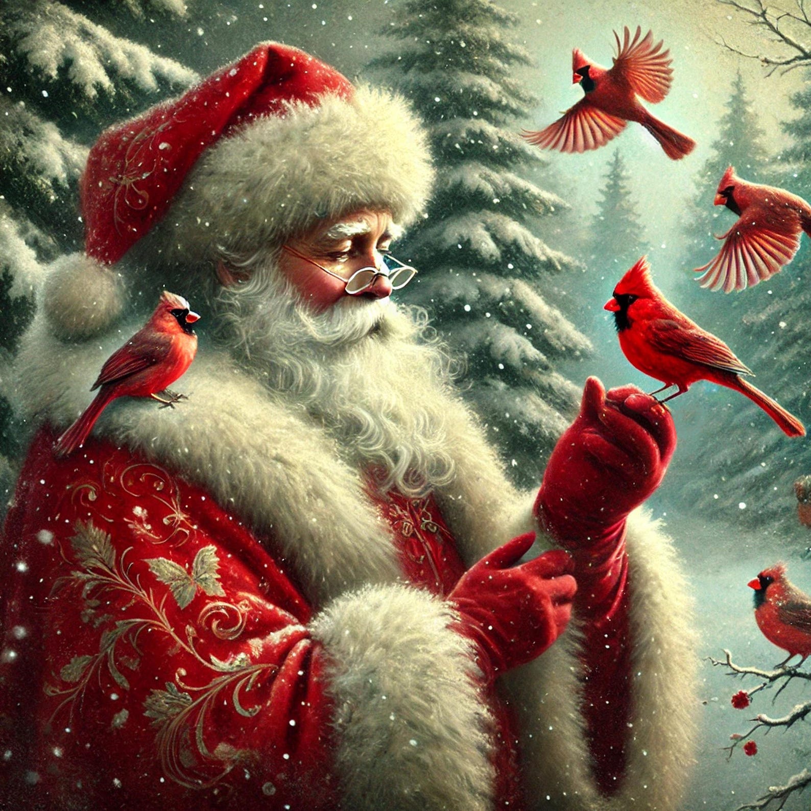Santa Cardinal Holiday Vintage Christmas Wall Art, Festive Digital ...