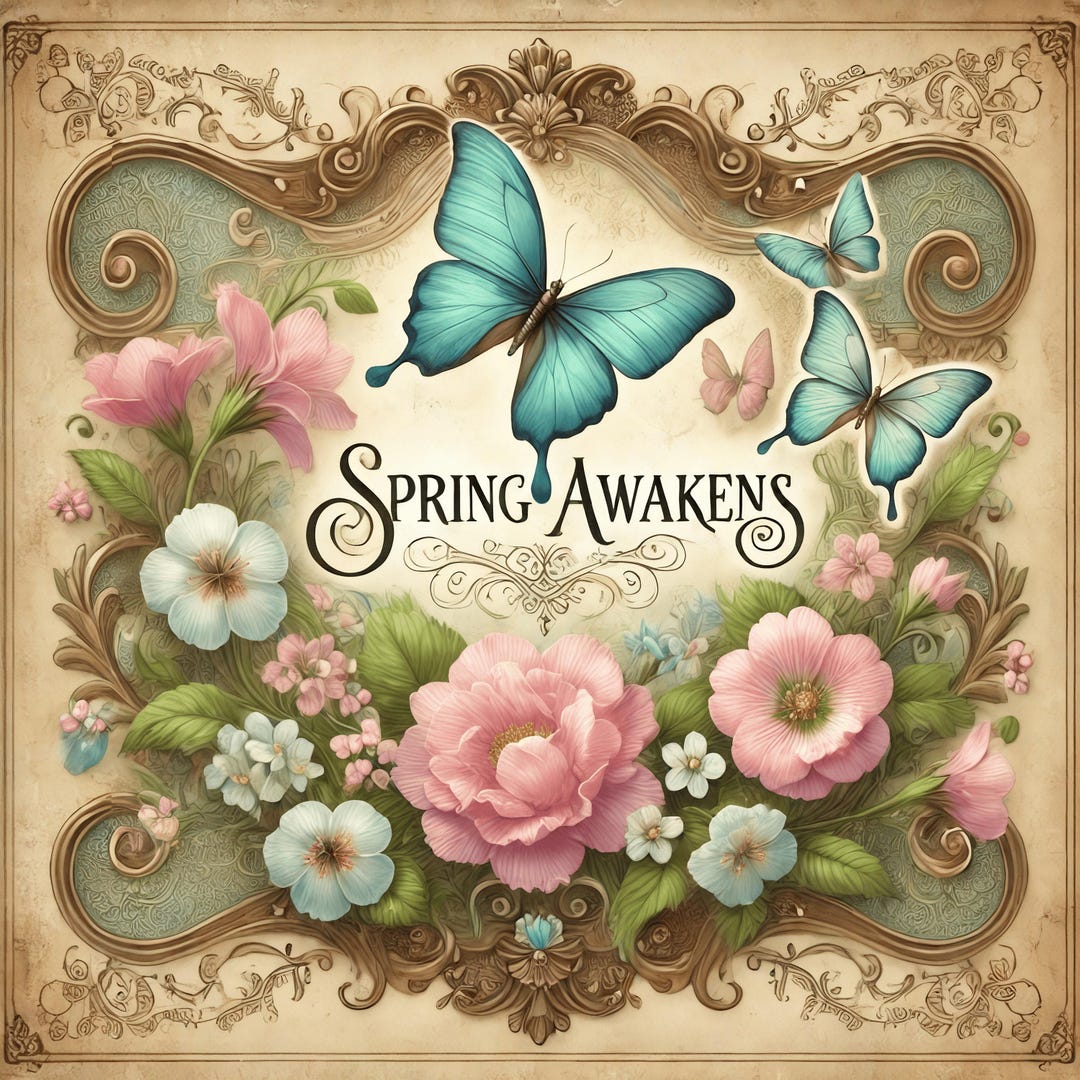 Vintage Easter Sign Wall Art Spring Butterflies Digital Print Antique ...