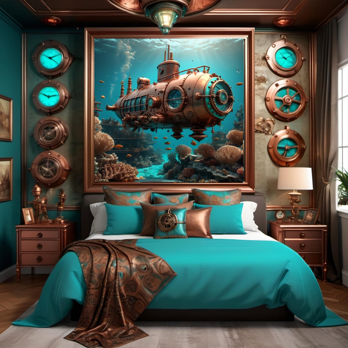 Underwater Steampunk Submarine Digital Print Nautical Fantasy Wall Art ...