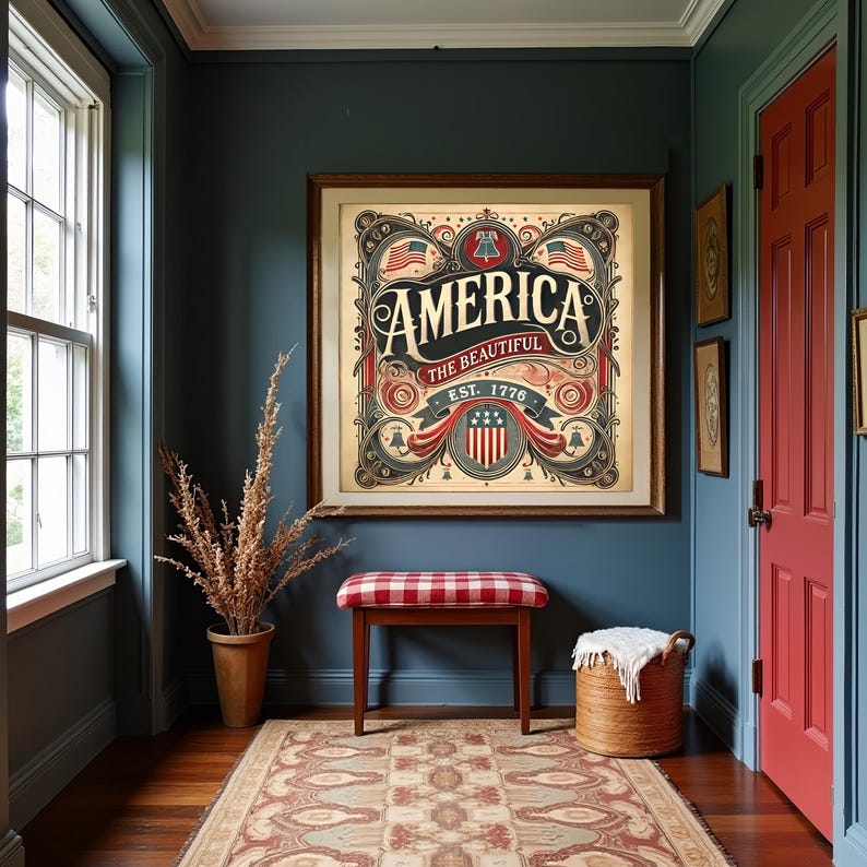 America the Beautiful Vintage Patriotic Printable Sign Fourth of July ...