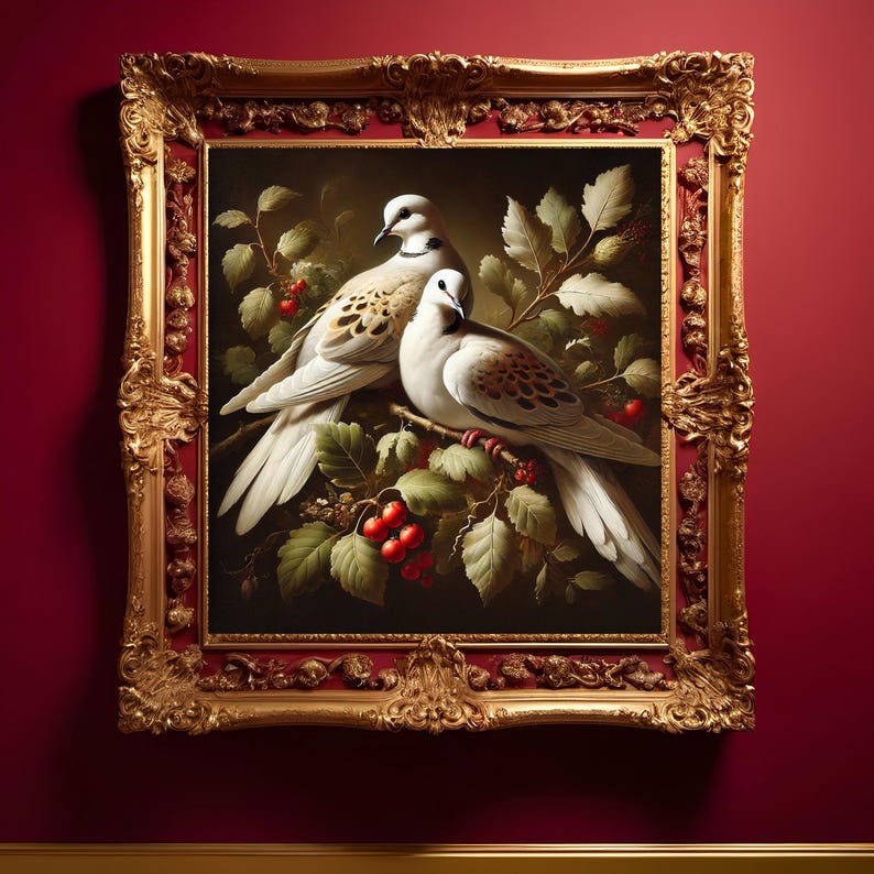 Two Turtle Doves Print: Romantic Holiday Wall Art (digital Download ...