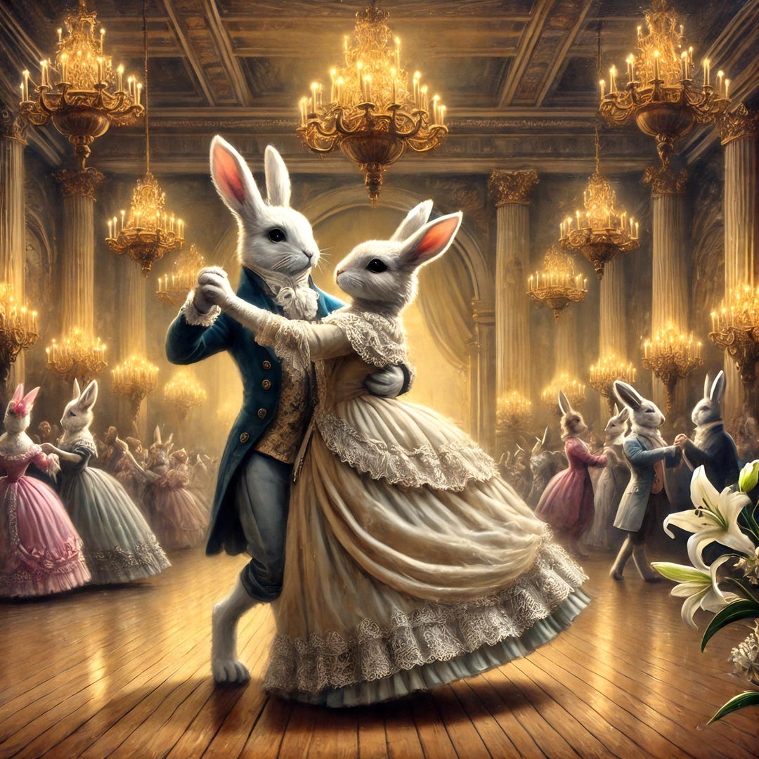 Victorian Bunny Ballroom Dance Art: Whimsical Easter Print (digital ...