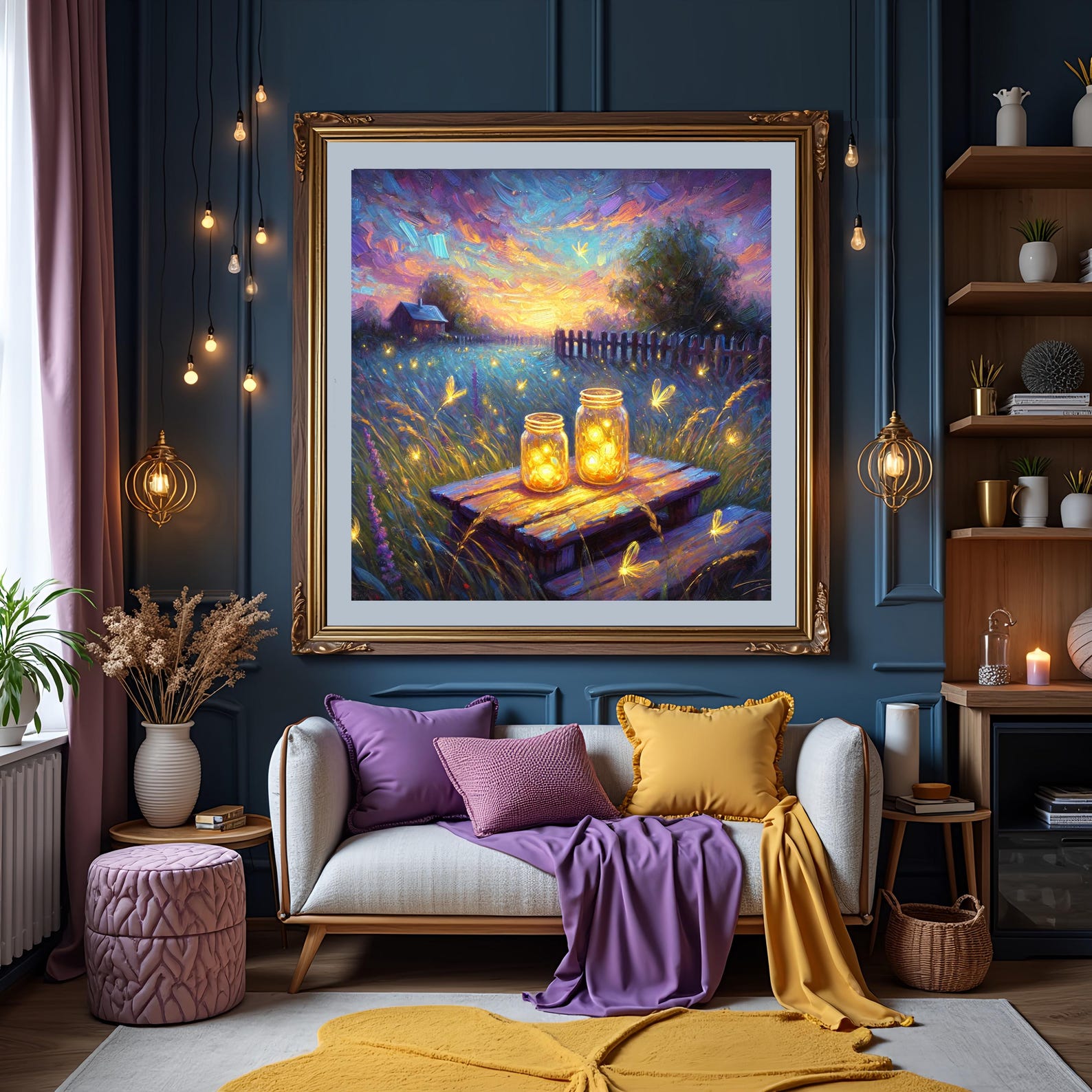 Fireflies in Field Art Print: Summer Twilight Landscape (digital ...
