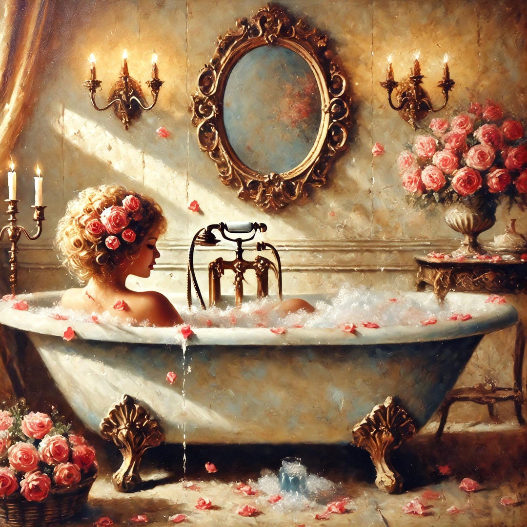 Romantic Vintage Bubble Bath Wall Art Feminine Digital Print With Roses Valentine Gift Idea ...