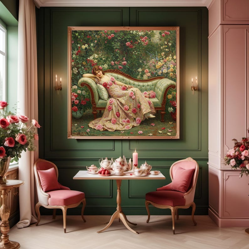 Victorian Lady in Rose Garden: Romantic Floral Painting (digital ...