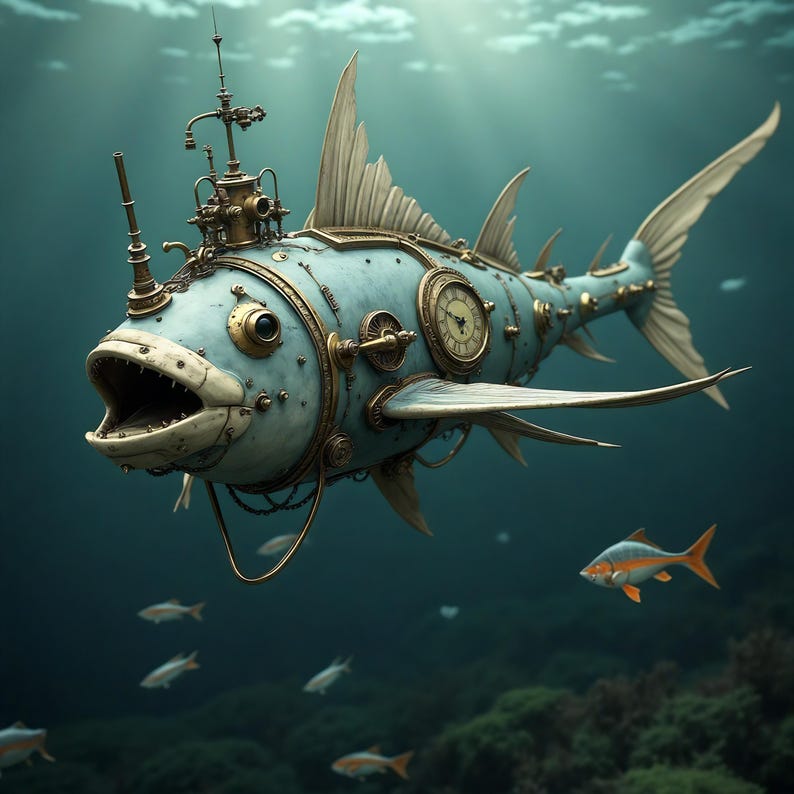 Steampunk Clockwork Fish – Quirky Nautical Fantasy Wall Art Steampunk ...