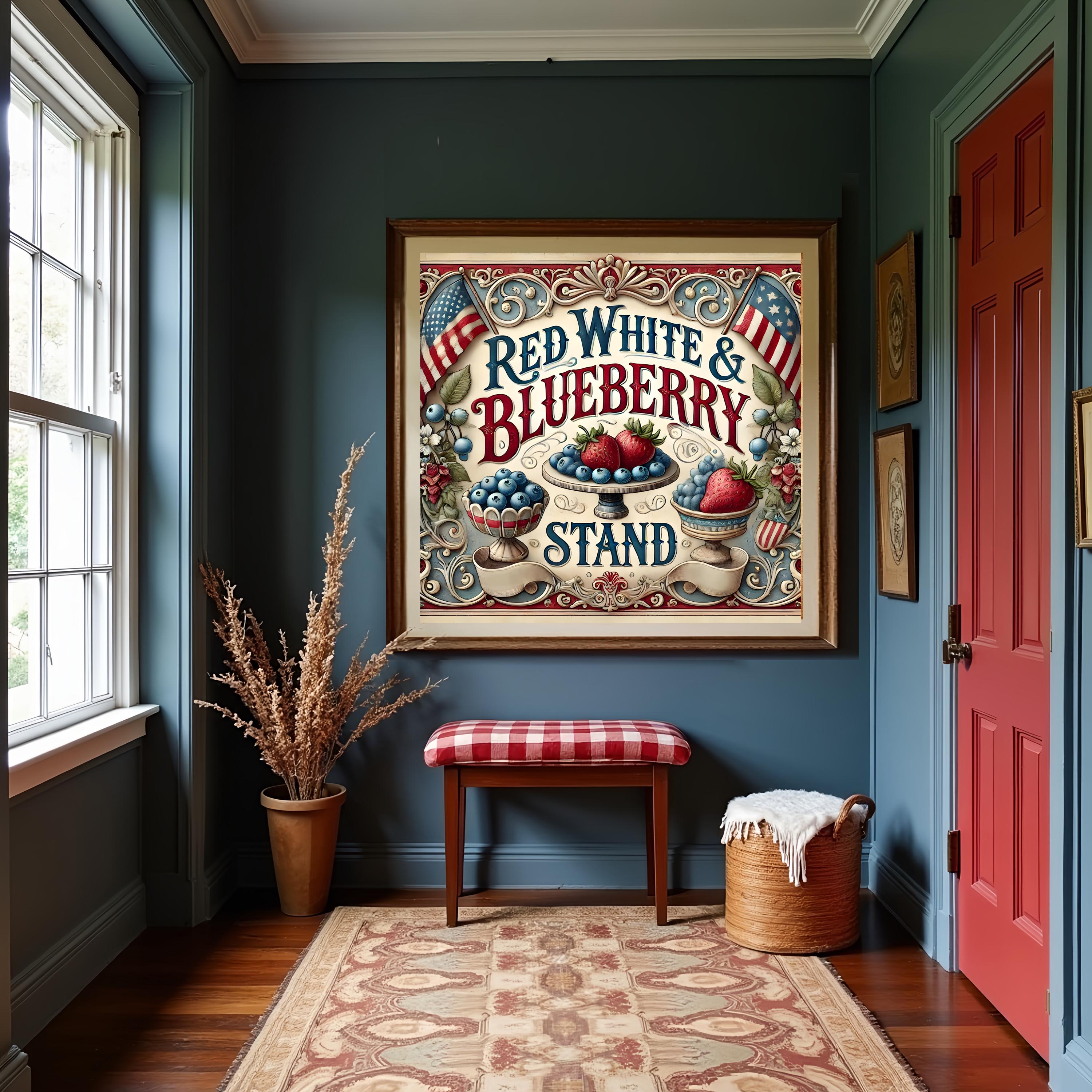 Red White and Blueberry Stand Patriotic Vintage Printable Sign Fourth ...