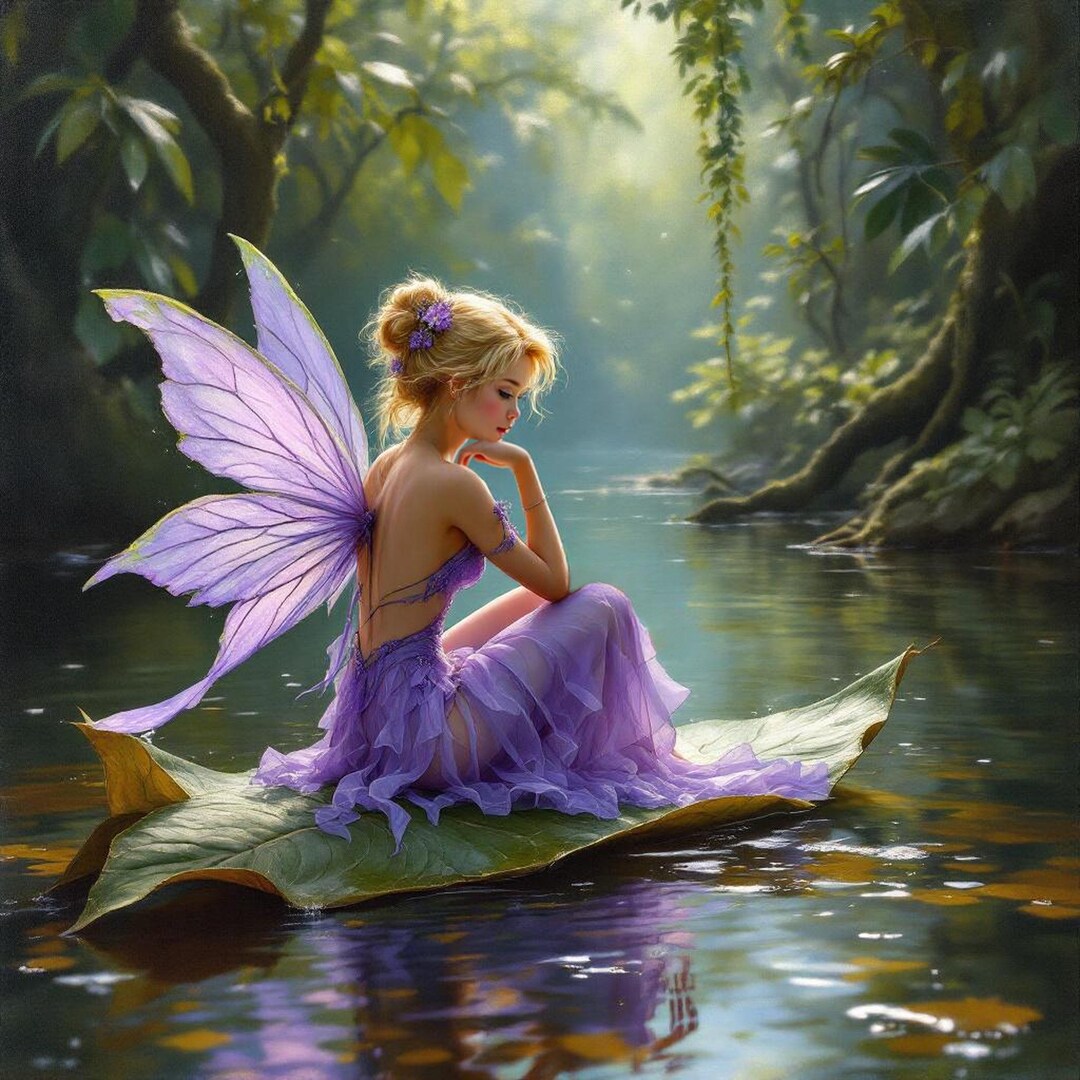 Elegant Fairy Art Print: Lavender Gown, Magical Forest (digital ...