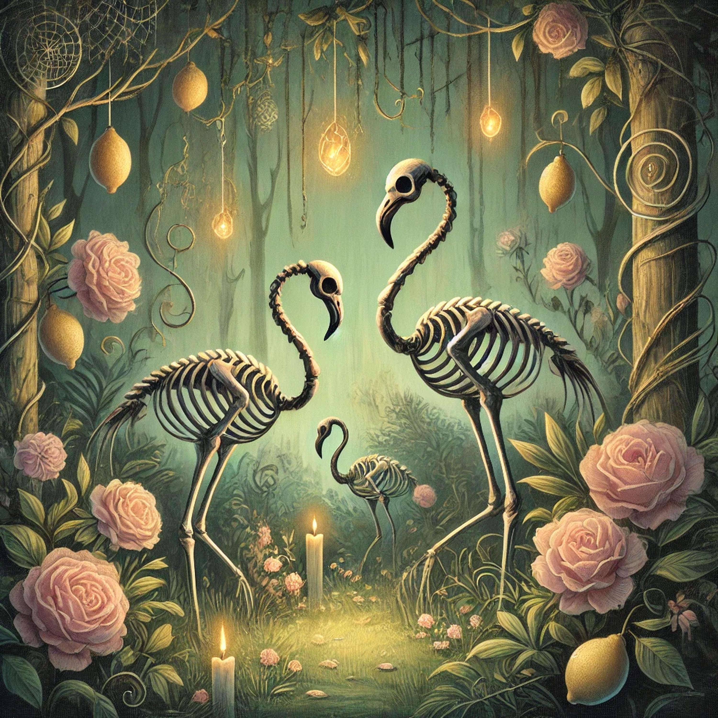 Skeleton Flamingo Garden Art Print: Gothic Summerween Halloween Decor ...