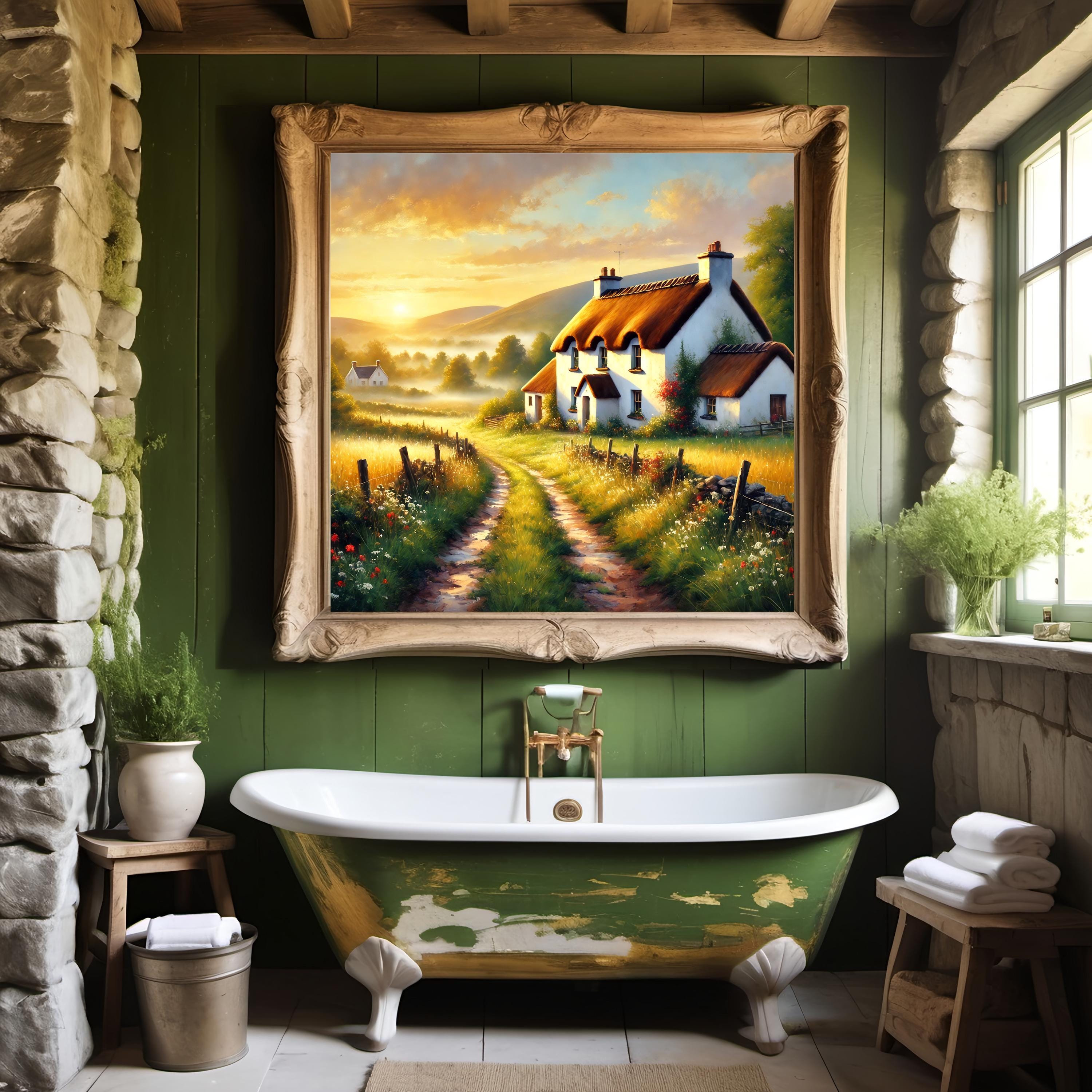 Irish Thatched Cottage Digital Print Rolling Hills Landscape Wall Art ...