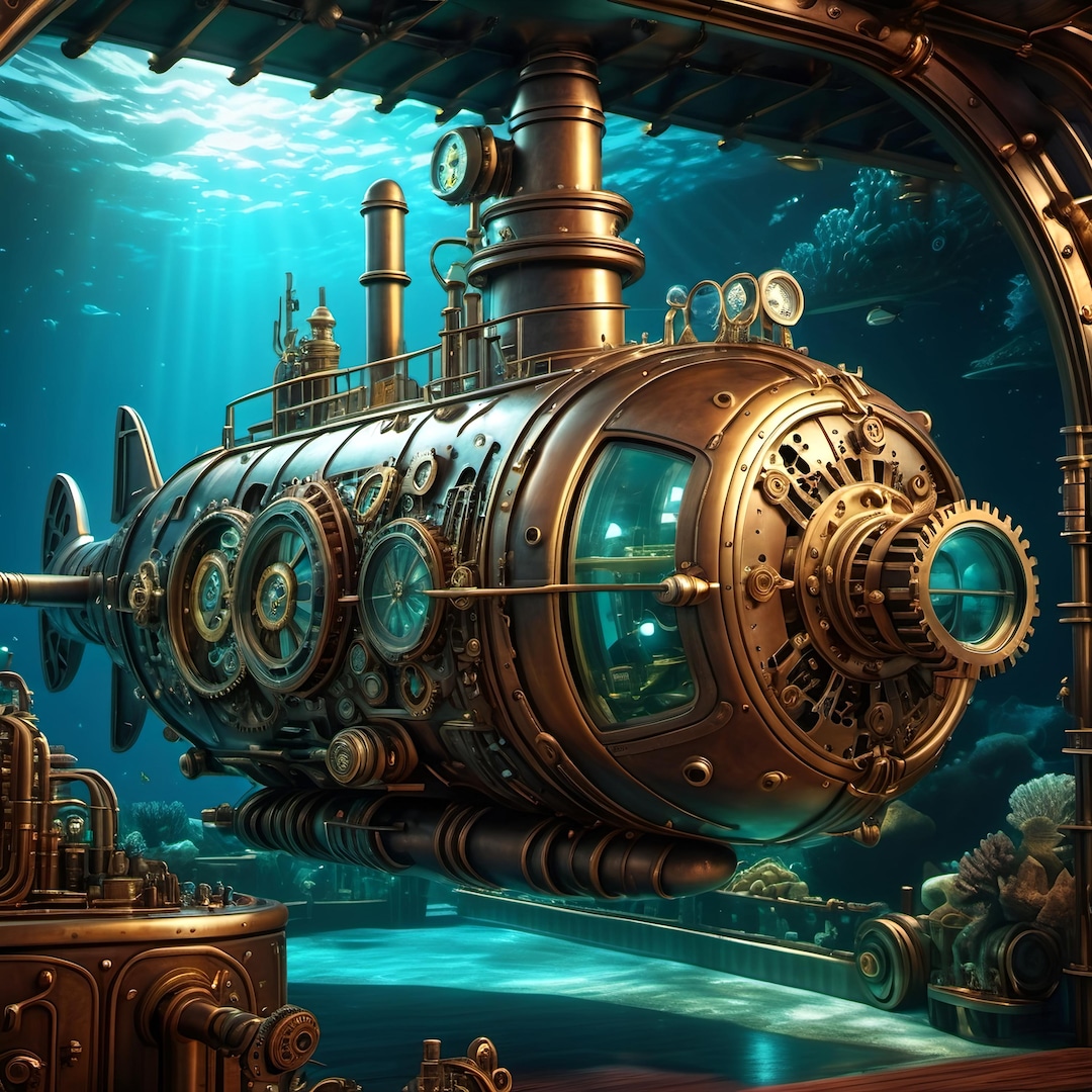 Steampunk Submarine Wall Art Vintage Nautical Digital Print Underwater ...