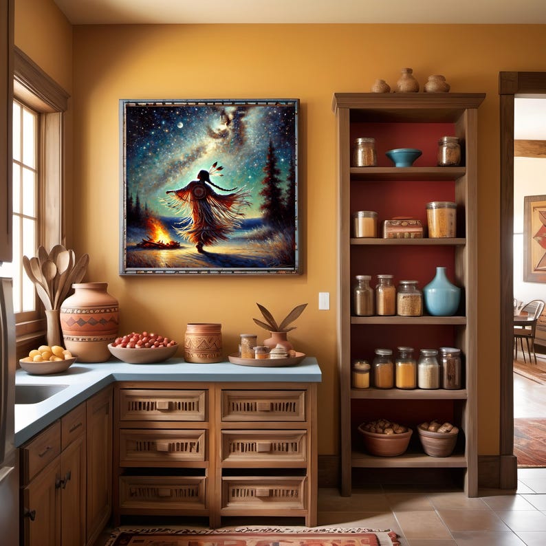 Native American Moonlight Dance Art Print: Tribal Campfire (digital ...
