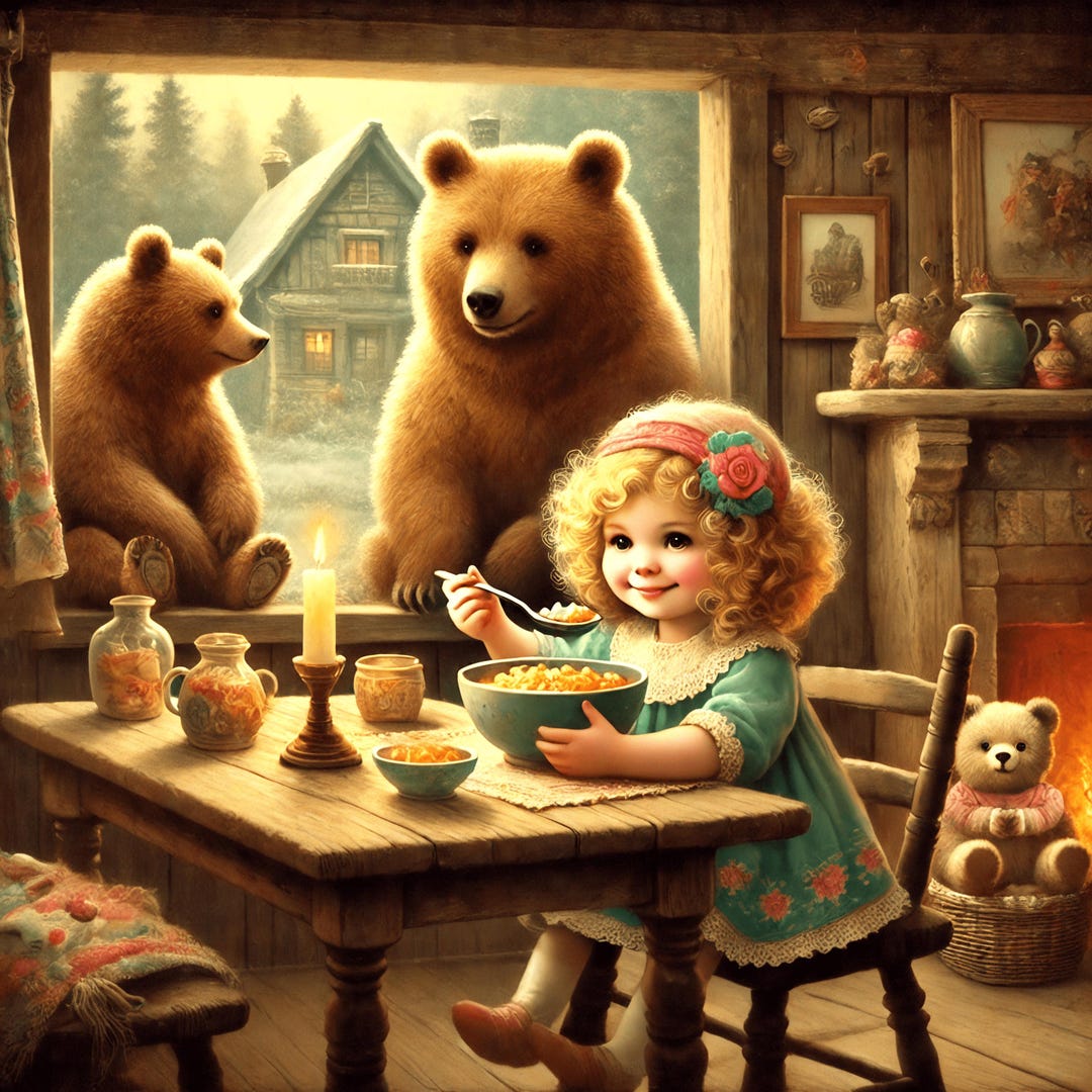 Goldilocks and the Three Bears Art: Whimsical Nursery Decor (digital ...