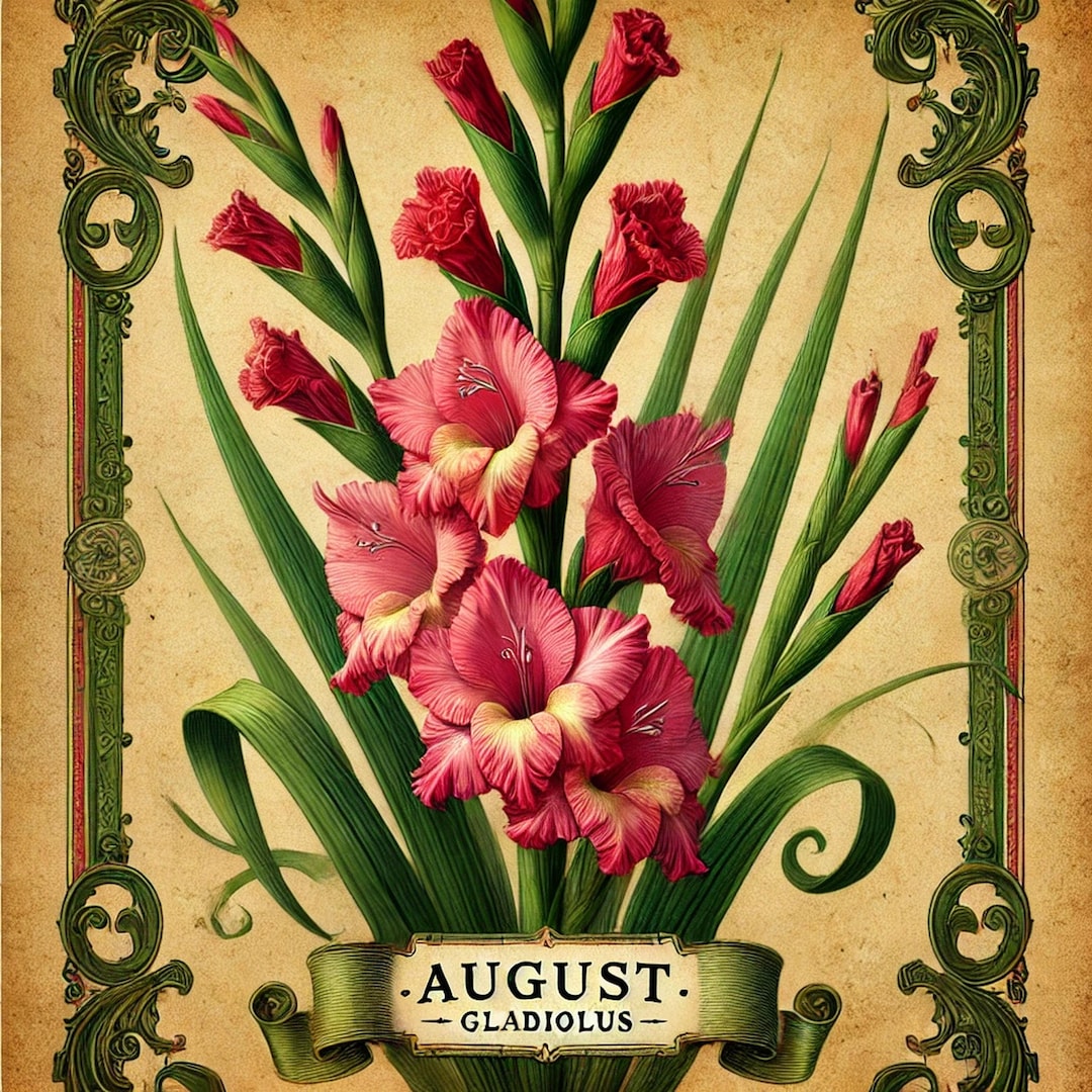 August Birth Flower Gladiolus Printable Art Vintage Floral Wall Art ...