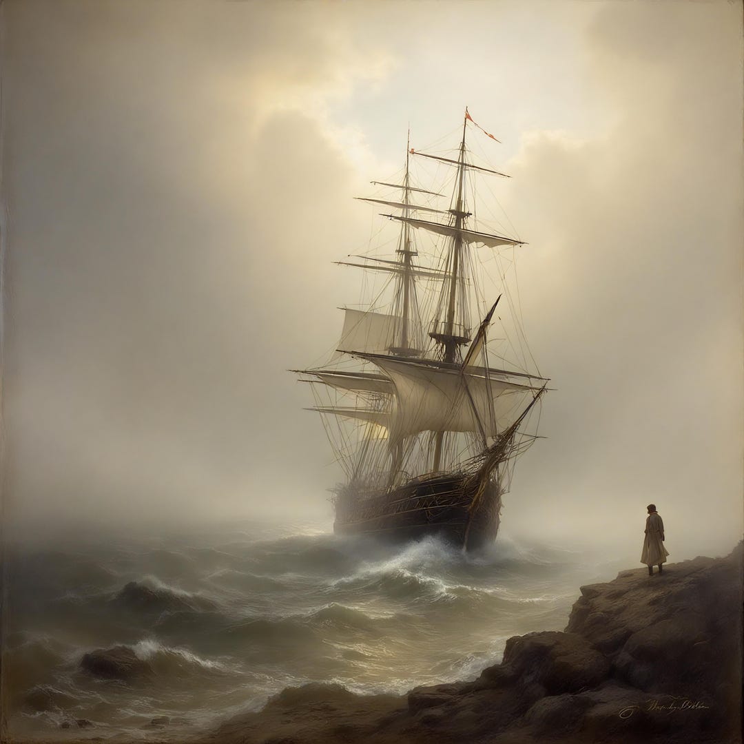 Vintage Tall Ship Art Print: Stormy Sea Nautical Scene (digital ...