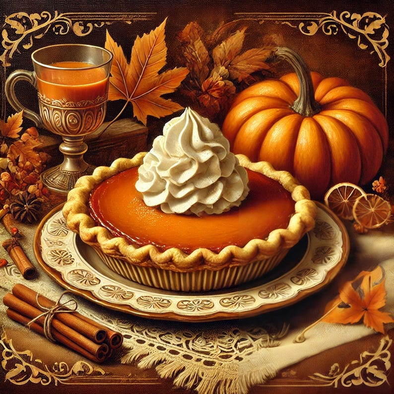 Victorian Pumpkin Pie Digital Print Thanksgiving Still Life Wall Art ...