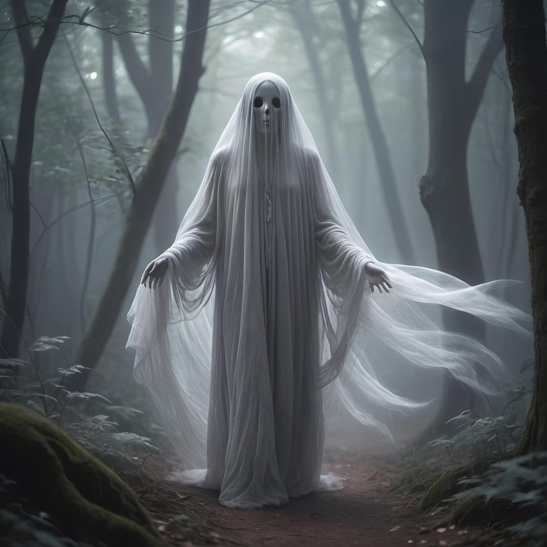 Ghostly Figure in Foggy Forest Print: Eerie Gothic Halloween Decor ...