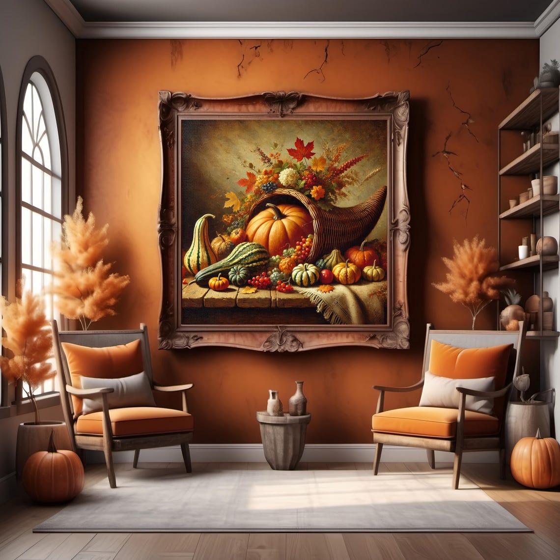Autumn Cornucopia Still Life Print, Harvest Oil Painting Art, Cozy Fall ...