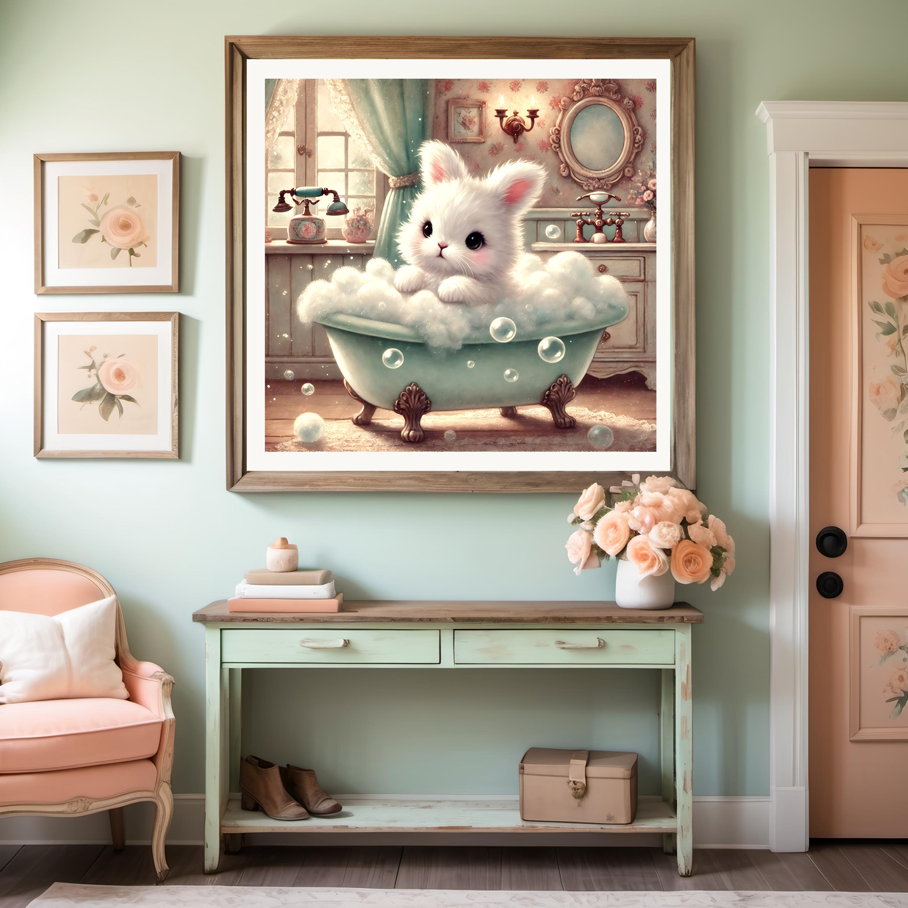 Bunny Bubble Bath Print: Whimsical Nursery Art (digital Download) - Etsy