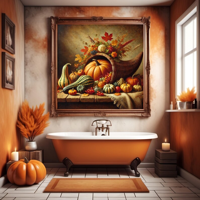 Autumn Cornucopia Still Life Print: Harvest Gourds & Pumpkins (digital ...