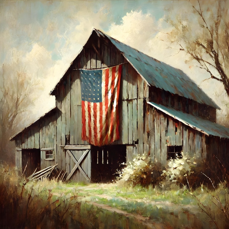 Rustic Barn American Flag Print: Vintage Patriotic Farmhouse Wall Art ...