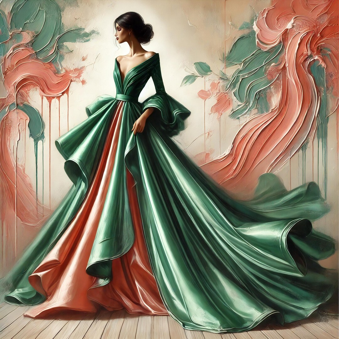 Vintage High-fashion Gown Art Print: Flowing Dress, Elegant Home Decor ...